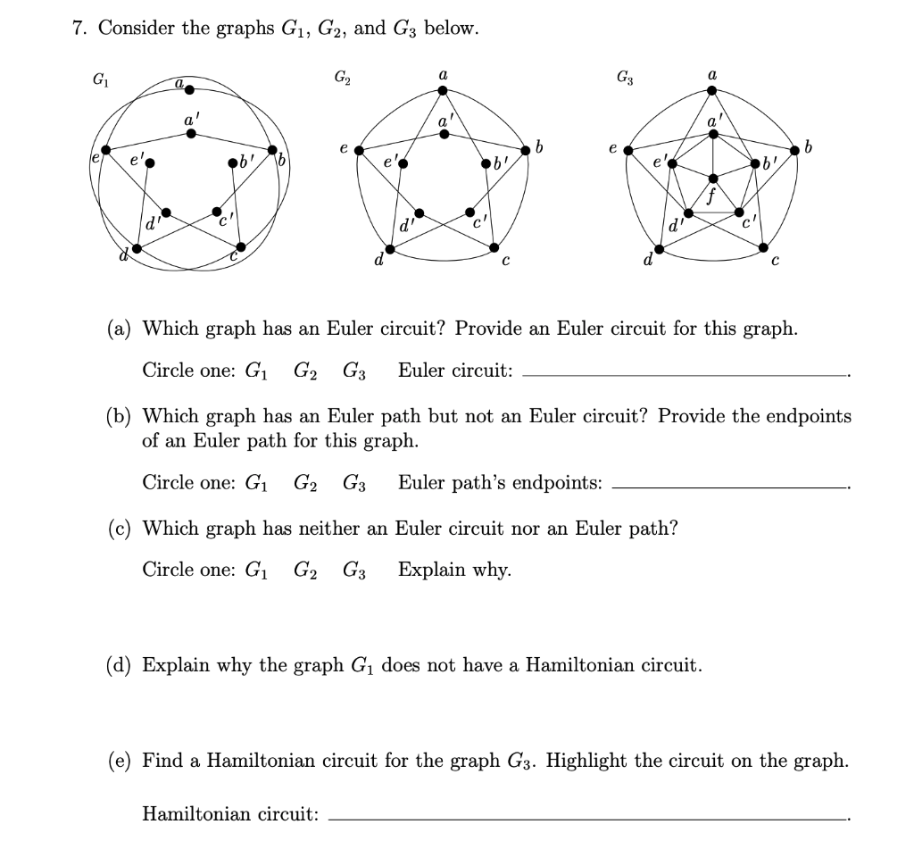 Solved 7. Consider the graphs G1, G2, and G3 below. G a G G3 | Chegg.com