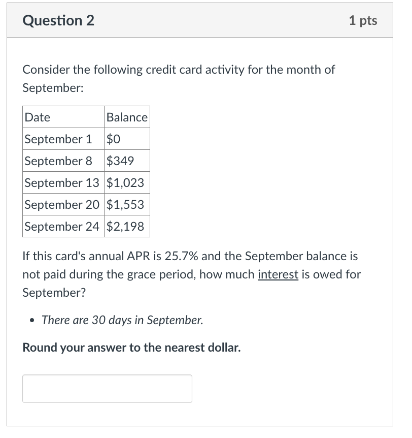 Solved Consider the following credit card activity for the | Chegg.com