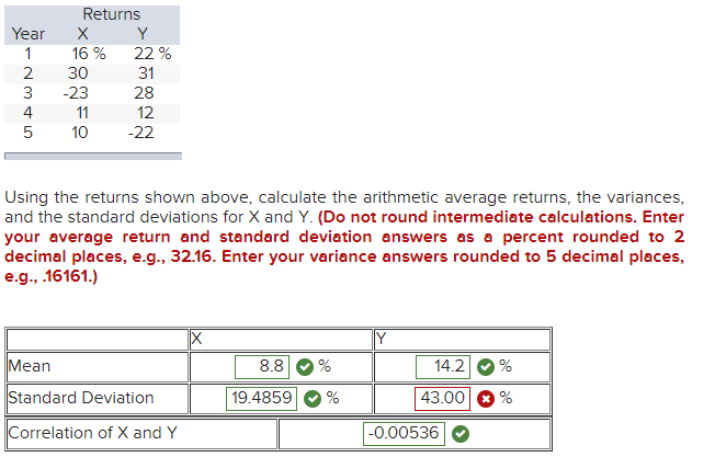 Solved Using The Returns Shown Above Calculate The