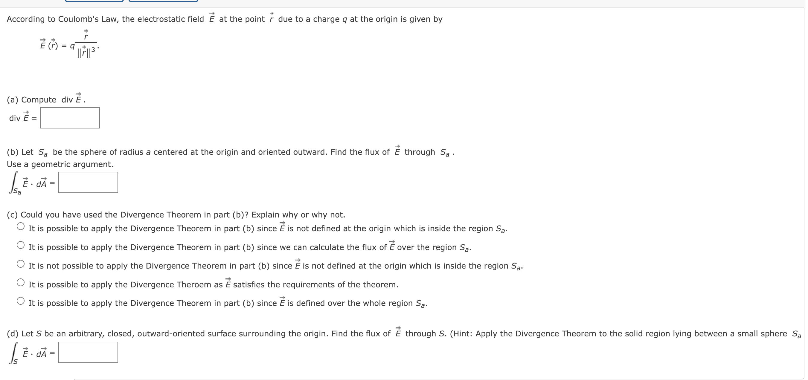 Solved According to Coulomb's Law, the electrostatic field | Chegg.com