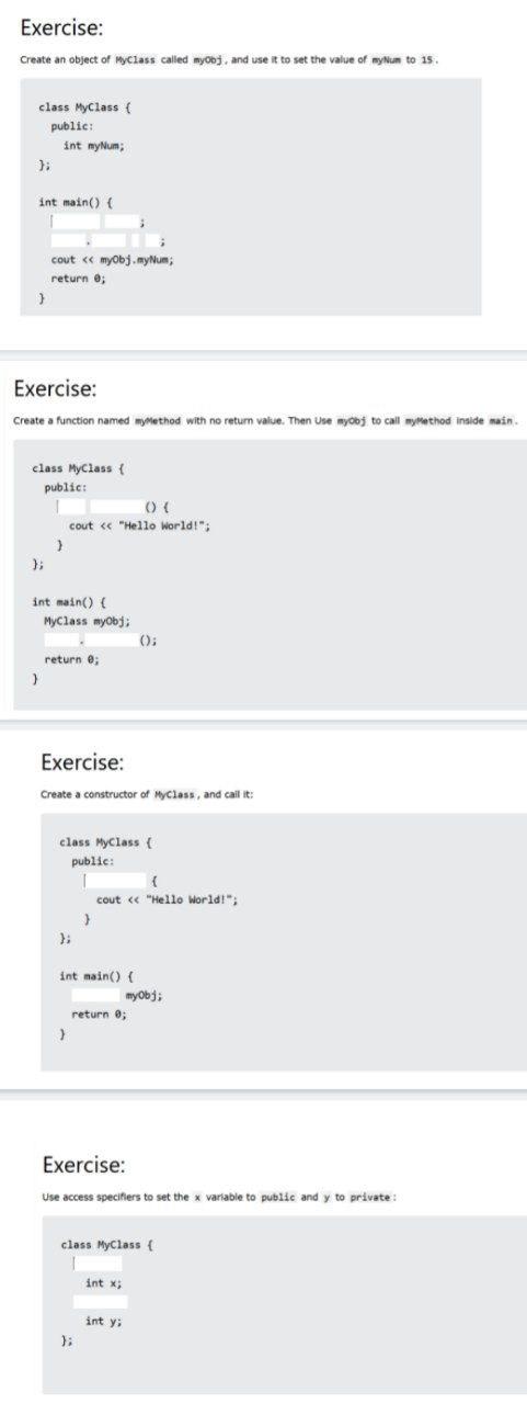 Solved Exercise: Create an object of MyClass called myooj | Chegg.com