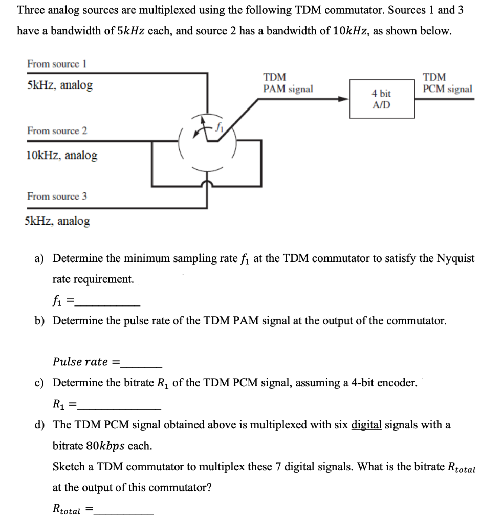 Solved Three analog sources are multiplexed using the | Chegg.com