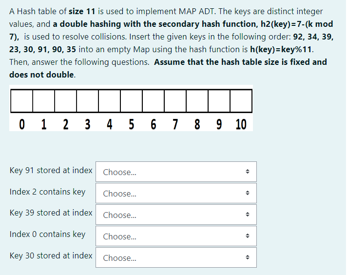 Solved A Hash table of size 11 is used to implement MAP ADT. | Chegg.com