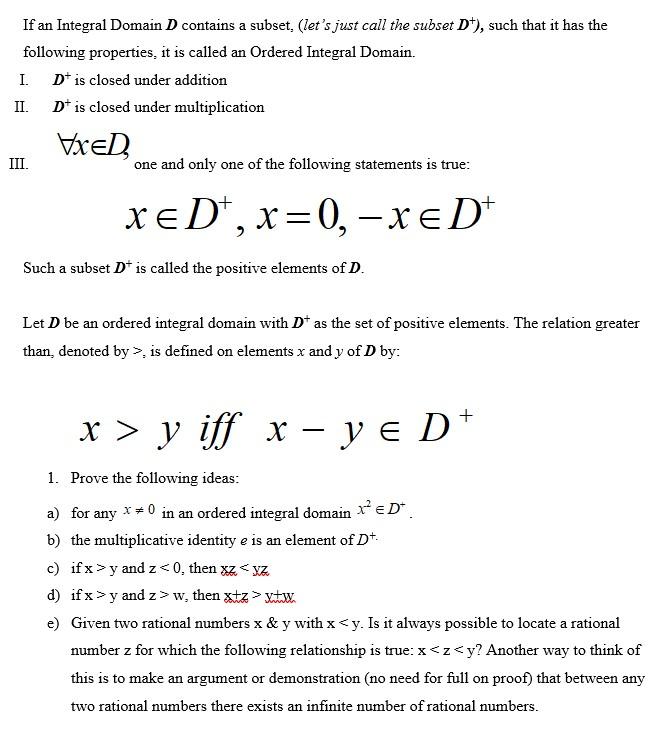 Solved If an Integral Domain D contains a subset, (let's | Chegg.com