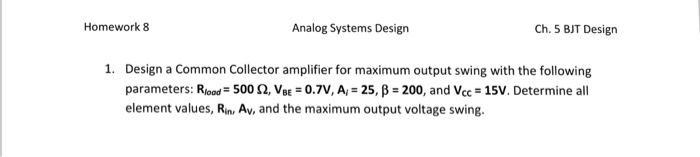 Solved Design a Common Collector amplifier for maximum | Chegg.com
