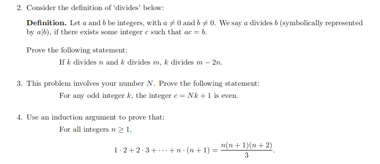 Solved 2. Consider the definition of 'divides' below: | Chegg.com