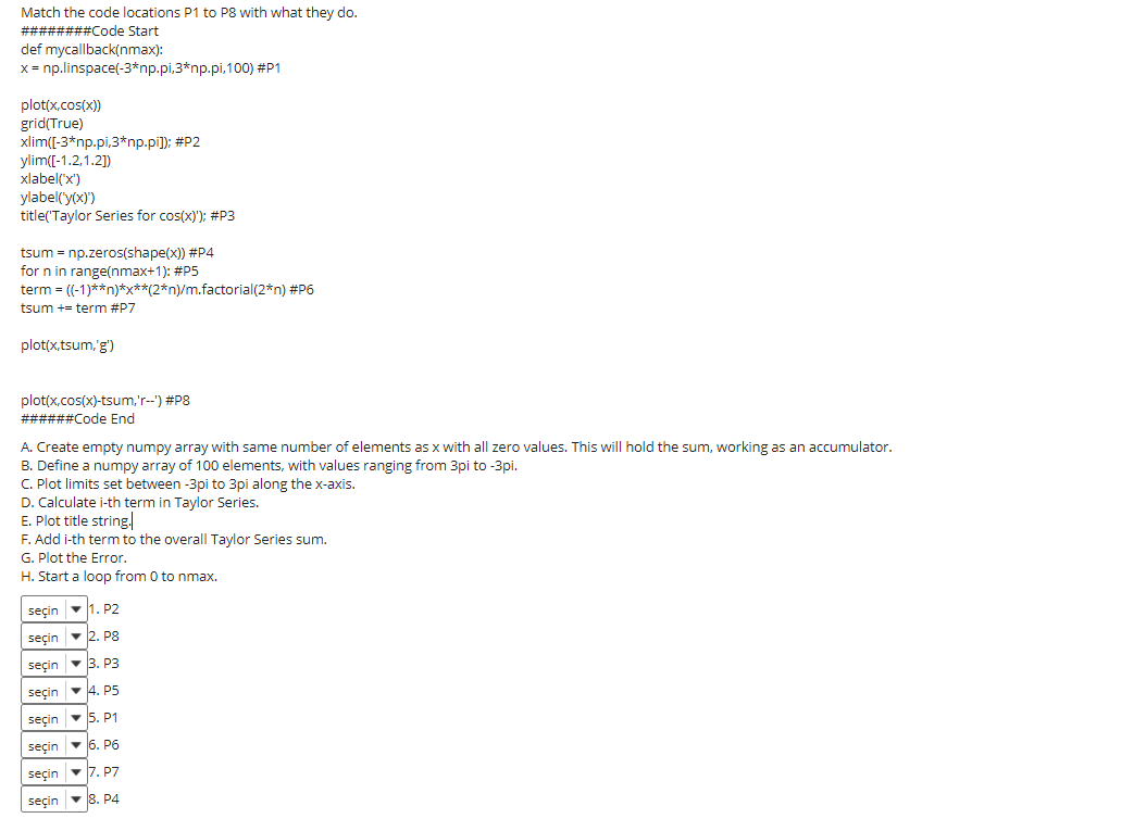 Solved Match the code locations P1 to P8 with what they do. | Chegg.com