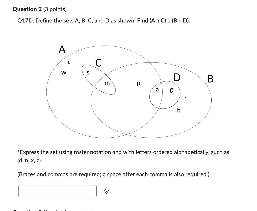 Solved Q19C. Define the sets A, B, C, and D as shown. Select | Chegg.com
