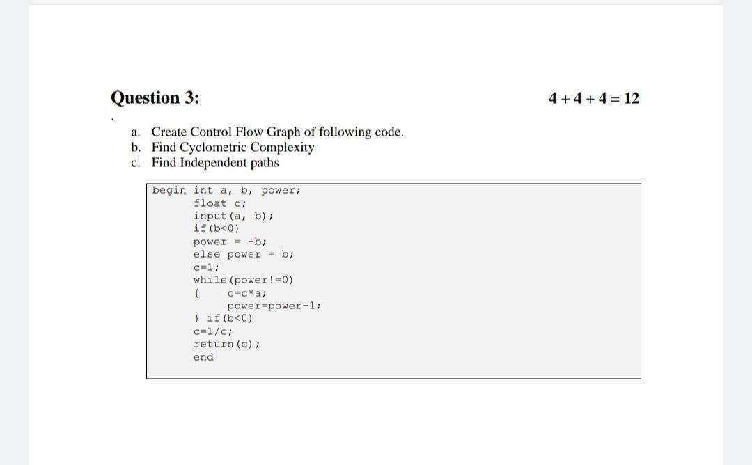 Solved Question 3: 4 + 4 + 4 = 12 a. Create Control Flow | Chegg.com