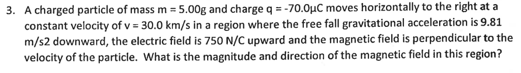 Solved 3. A charged particle of mass m 5.00g and charge | Chegg.com