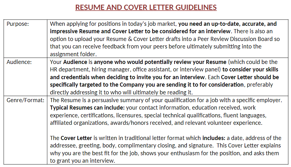 Solved RESUME AND COVER LETTER GUIDELINES | Chegg.com