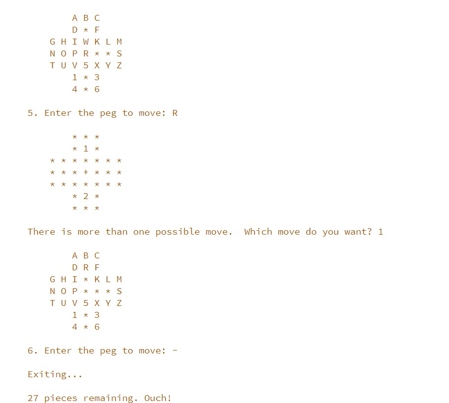 Description: This program represents a peg jumping | Chegg.com