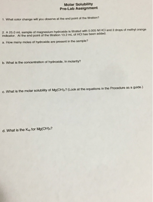 Solved Molar Solubility Pre-Lab Assignment 1. What color | Chegg.com