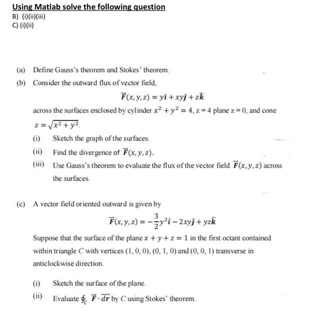 Solved Using Matlab solve the following question B) (0) (ii) | Chegg.com