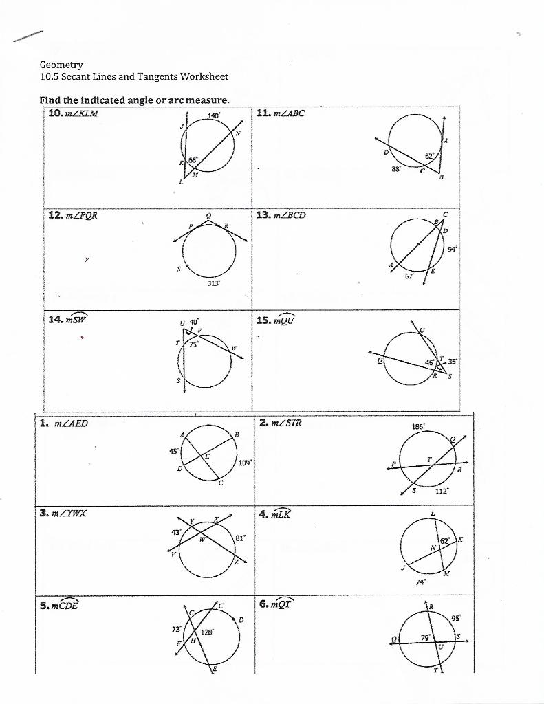 Solved Geometry 10.5 Sccant Lines and Tangents Worksheet | Chegg.com