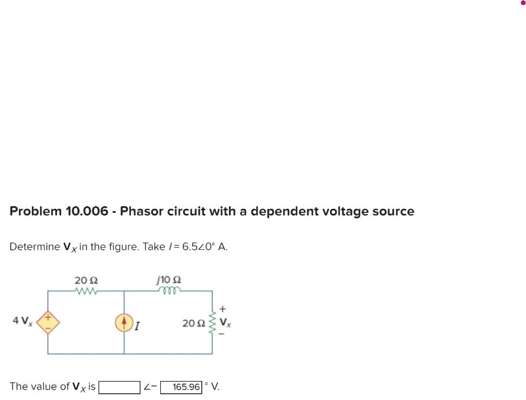 Solved Problem 10.006 - Phasor circuit with a dependent | Chegg.com