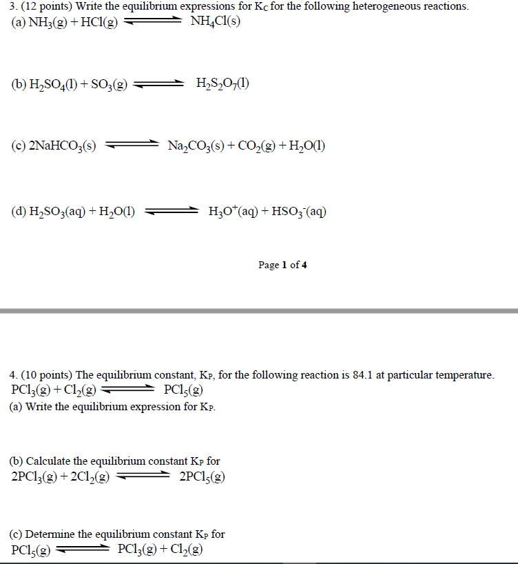 Solved 3.(12 points) Write the equilibrium expressions for | Chegg.com