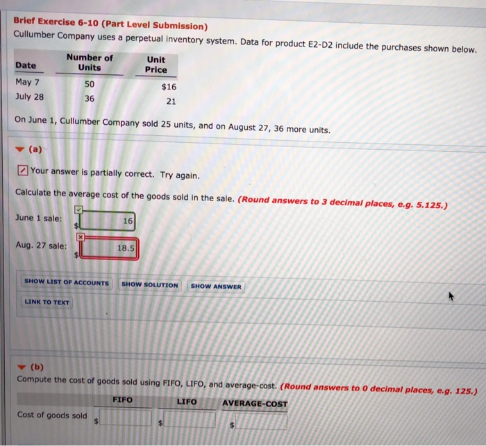 Solved Brief Exercise 6-10 (Part Level Submission) Cullumber | Chegg.com