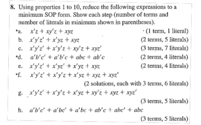 Solved Using properties 1 to 10, reduce the following | Chegg.com