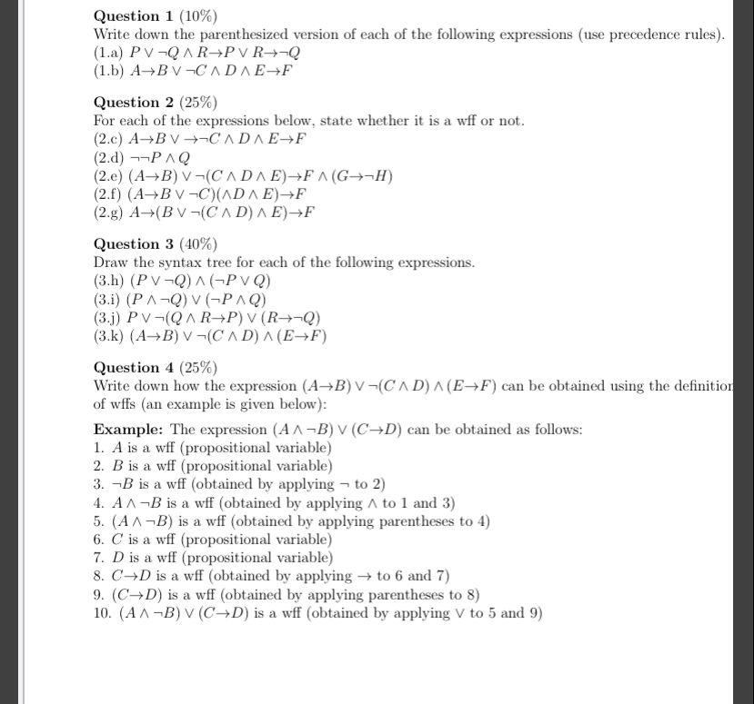 Solved Question 1 (10%) Write down the parenthesized version | Chegg.com