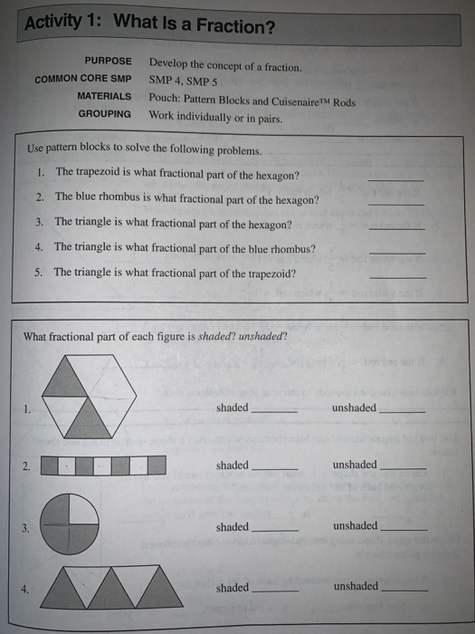 Solved Activity 1: What Is a Fraction? PURPOSE COMMON CORE | Chegg.com