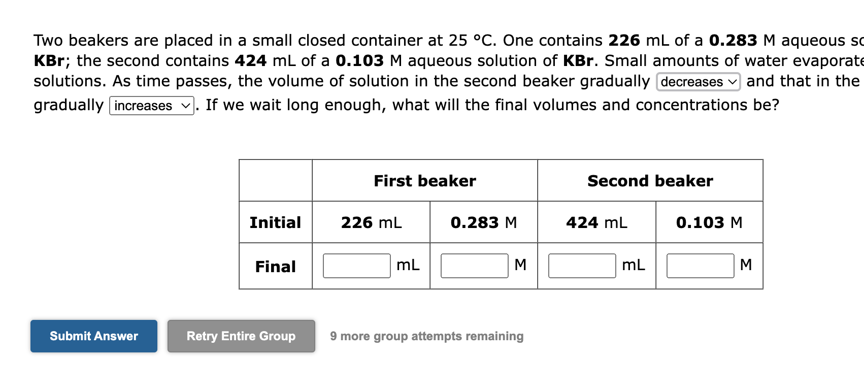 Solved Two beakers are placed in a small closed container at | Chegg.com