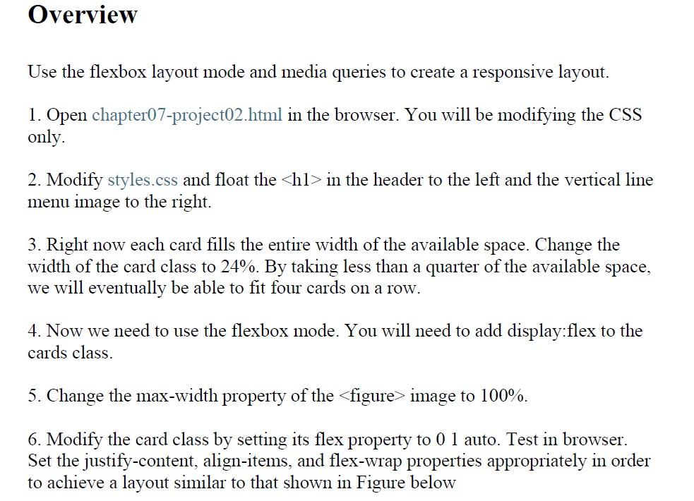 Use the flexbox layout mode and media queries to | Chegg.com