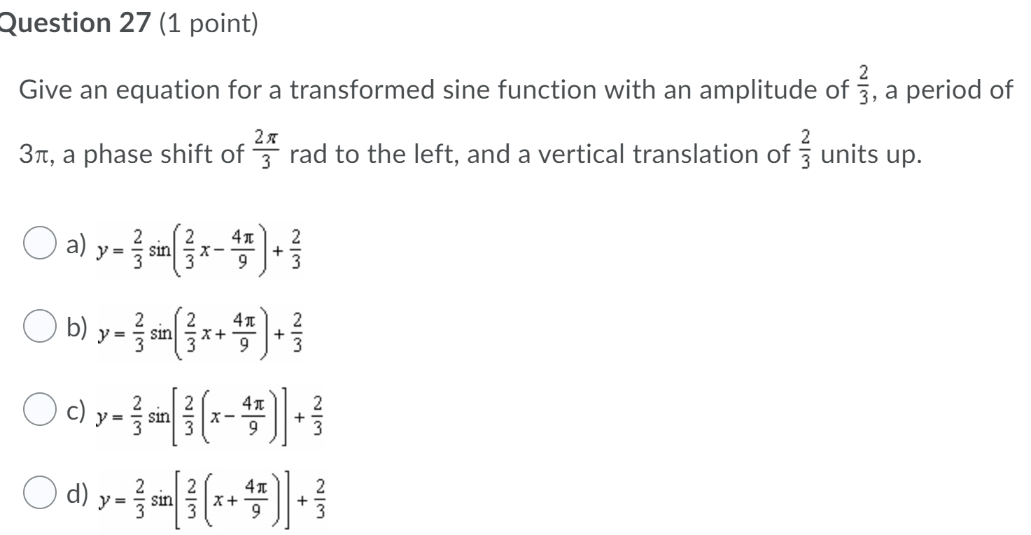 Solved Question 27 (1 point) a Give an equation for a | Chegg.com