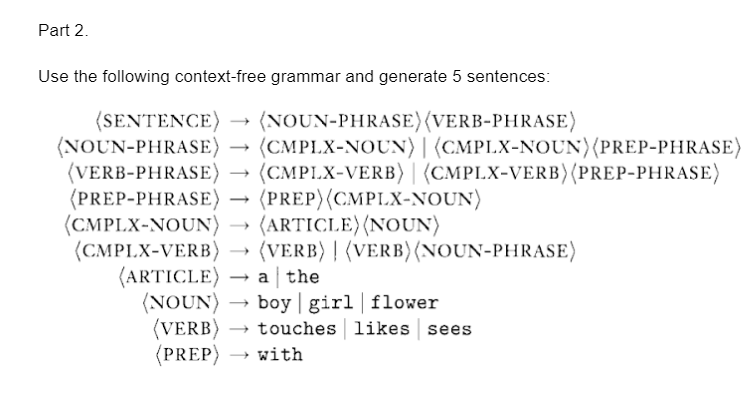 Solved Use the following context-free grammar and generate 5 | Chegg.com