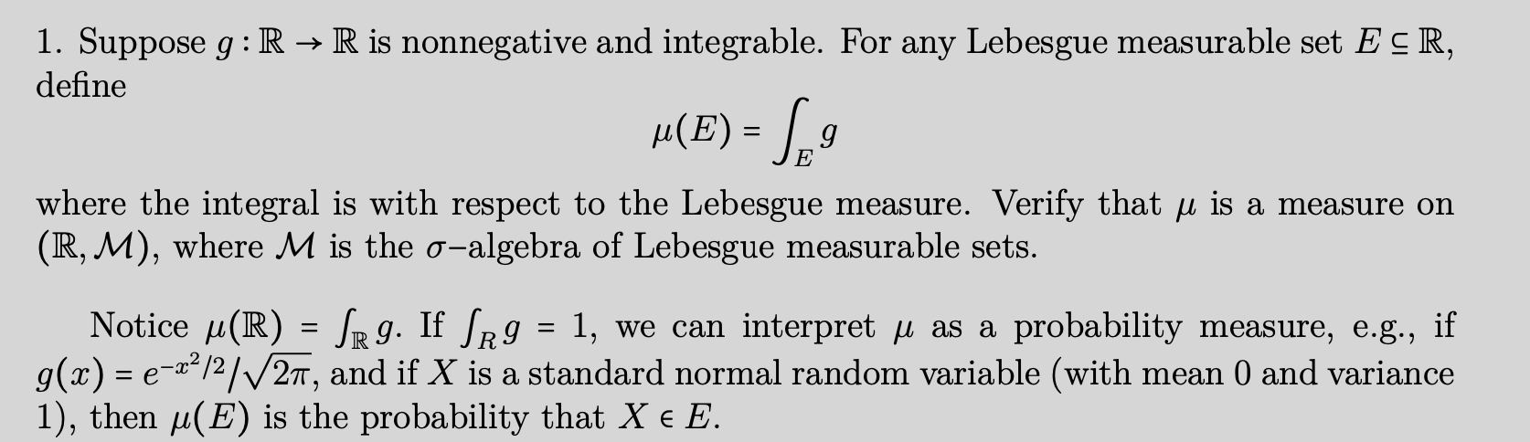Solved 1. Suppose g: R → R is nonnegative and integrable. | Chegg.com