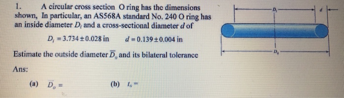 Solved A circular cross section O ring has the dimensions | Chegg.com