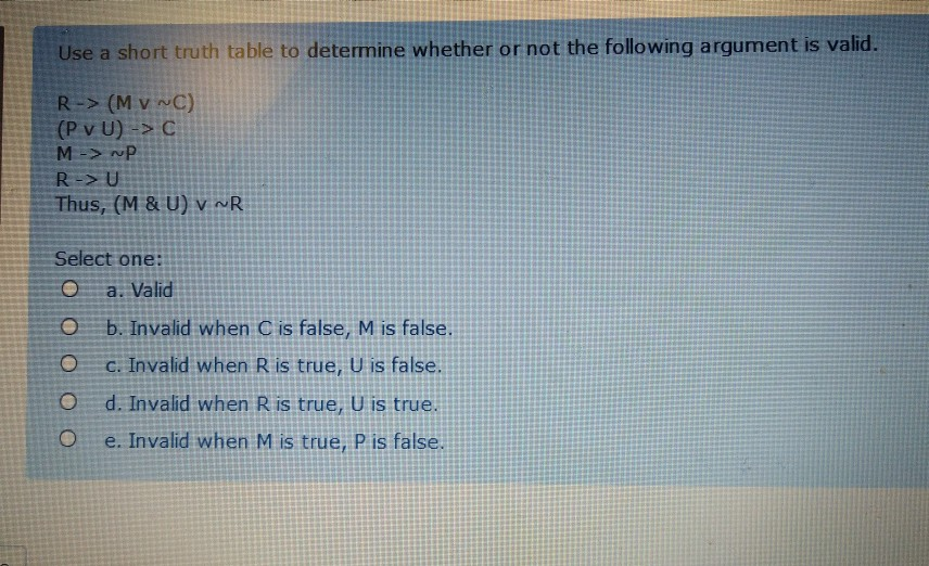 Solved Use a short truth table to determine whether or not | Chegg.com