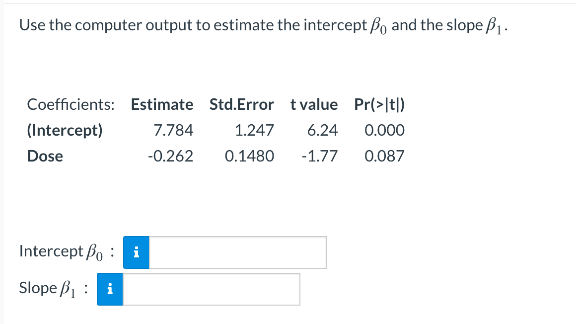 Solved Use the computer output to estimate the intercept ßo | Chegg.com