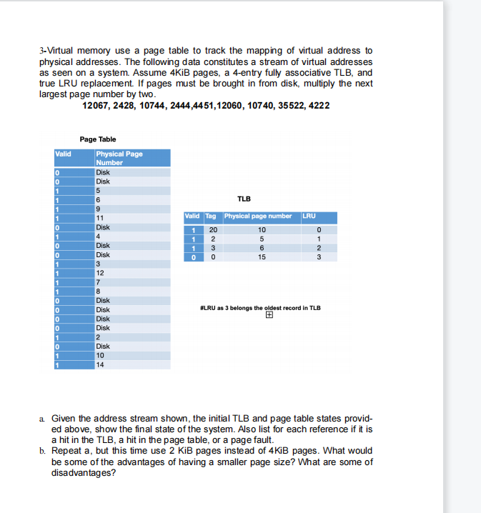 Solved 3-Virtual memory use a page table to track the | Chegg.com