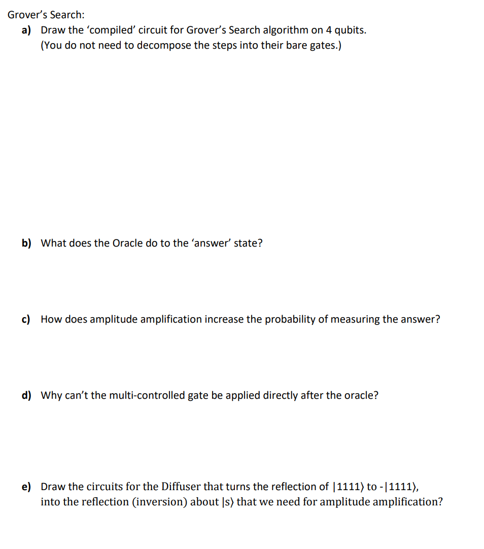 Solved Grover's Search: a) Draw the 'compiled' circuit for | Chegg.com