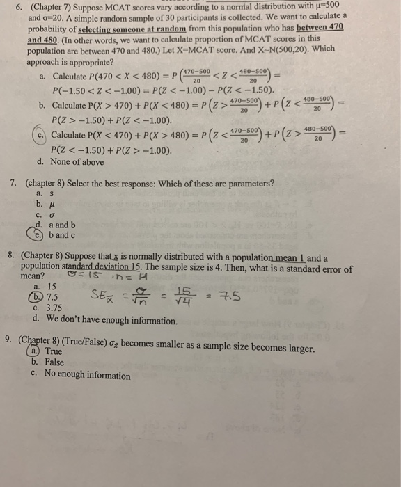Solved (Chapter 7) Suppose MCAT scores vary according to a | Chegg.com