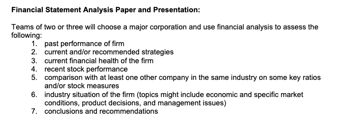 Financial Statement Analysis Paper and Presentation: | Chegg.com