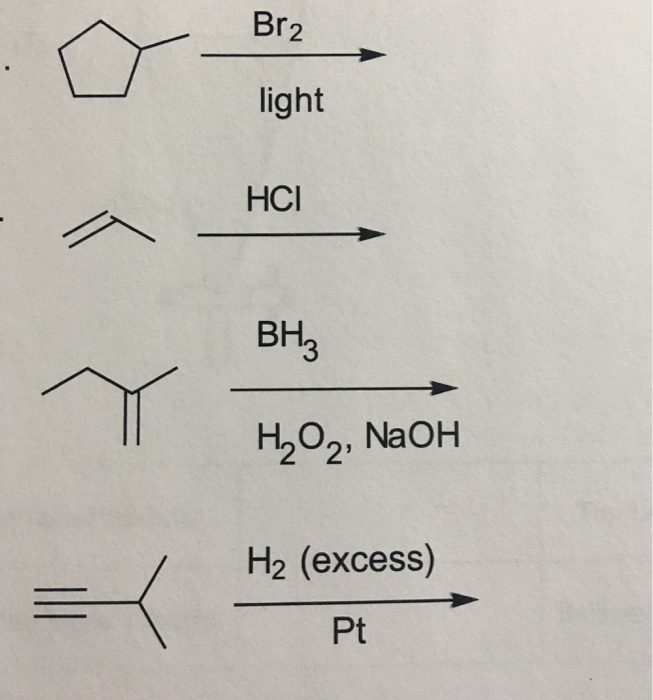Solved Br2 light HCl BH3 H202: NaOH / H2 (excess) Pt | Chegg.com