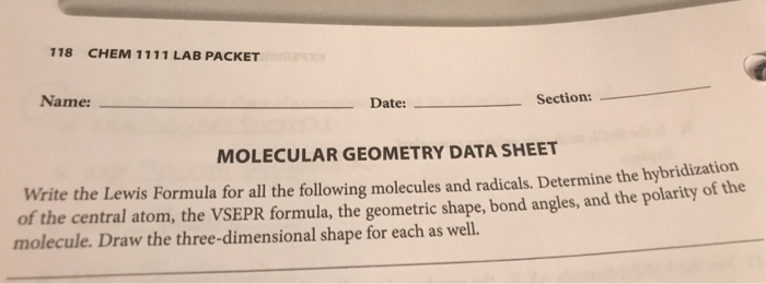 Solved 118 CHEM 1111 LAB PACKET Section: Name: Date | Chegg.com