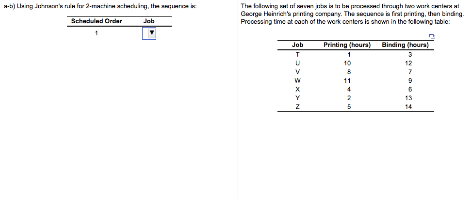 Solved a-b) Using Johnson's rule for 2-machine scheduling, | Chegg.com