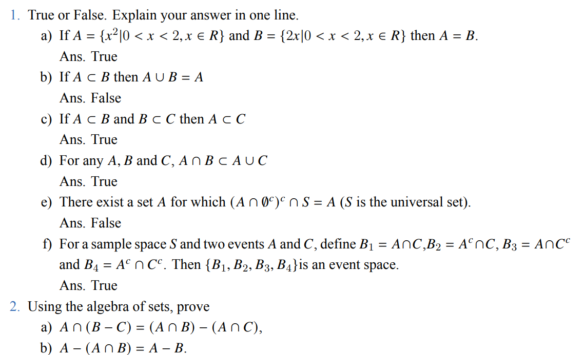 Solved 1. True or False. Explain your answer in one line. a) | Chegg.com