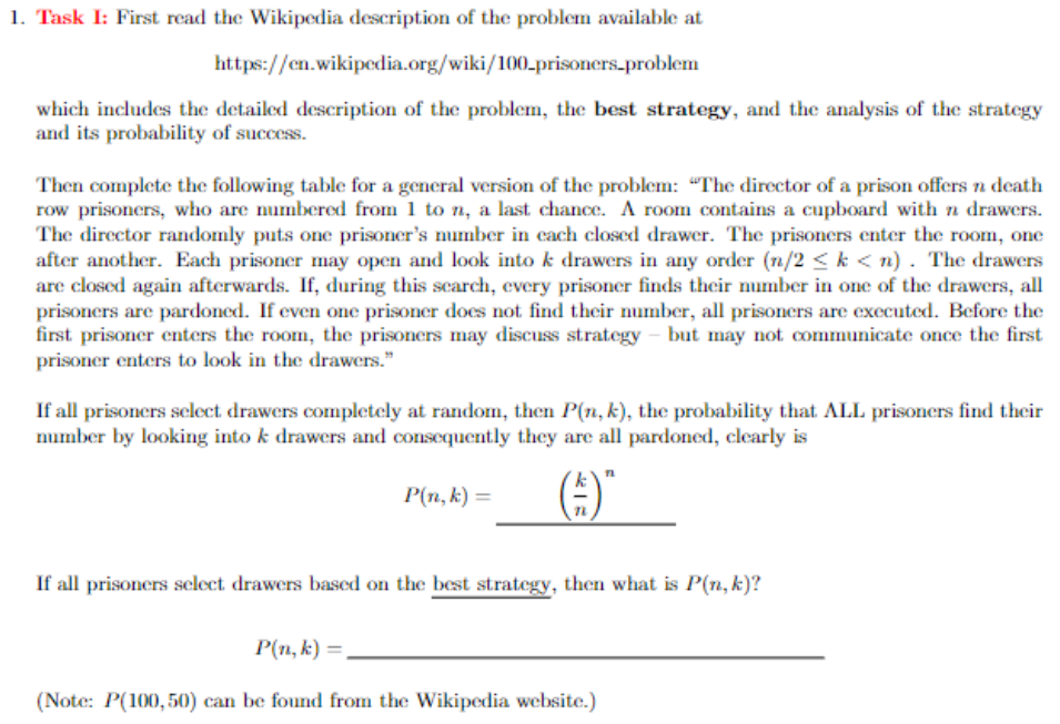 Solved The 100 prisoners problem, originally proposed by | Chegg.com