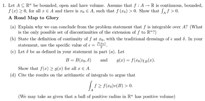 Solved 1. Let AC R" be bounded, open and have volume. Assume | Chegg.com