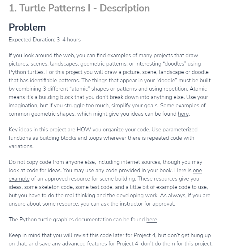 Solved 1. Turtle Patterns I - Description Problem Expected | Chegg.com