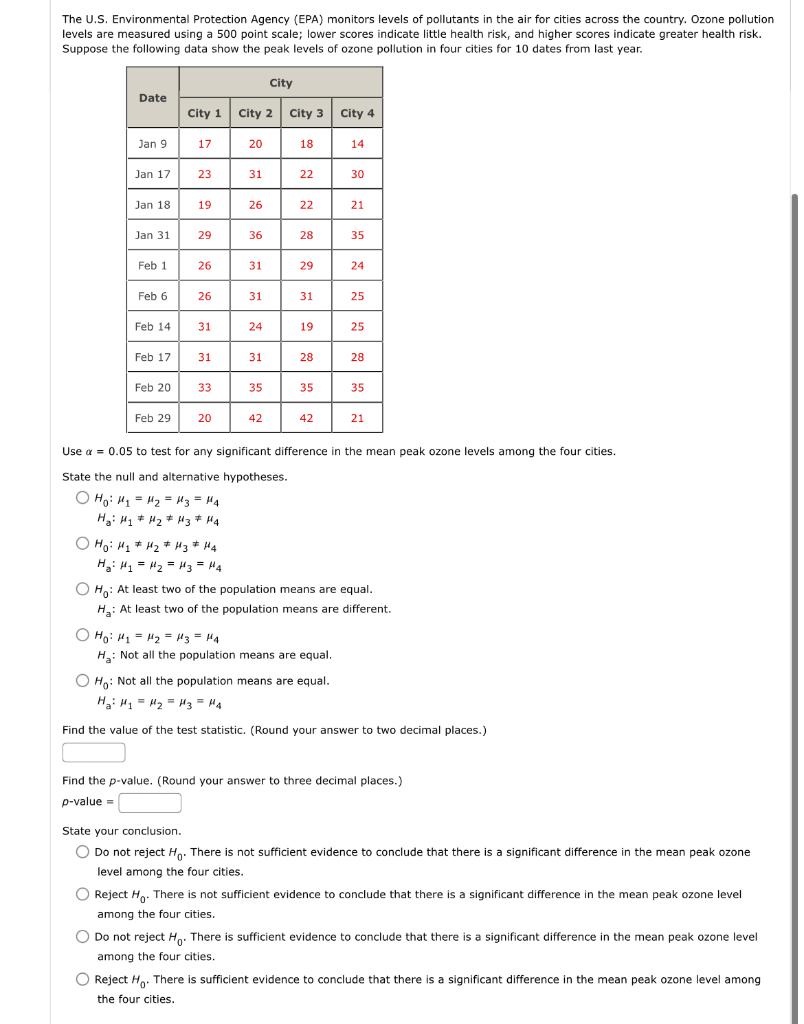 Solved The U.S. Environmental Protection Agency (EPA) | Chegg.com
