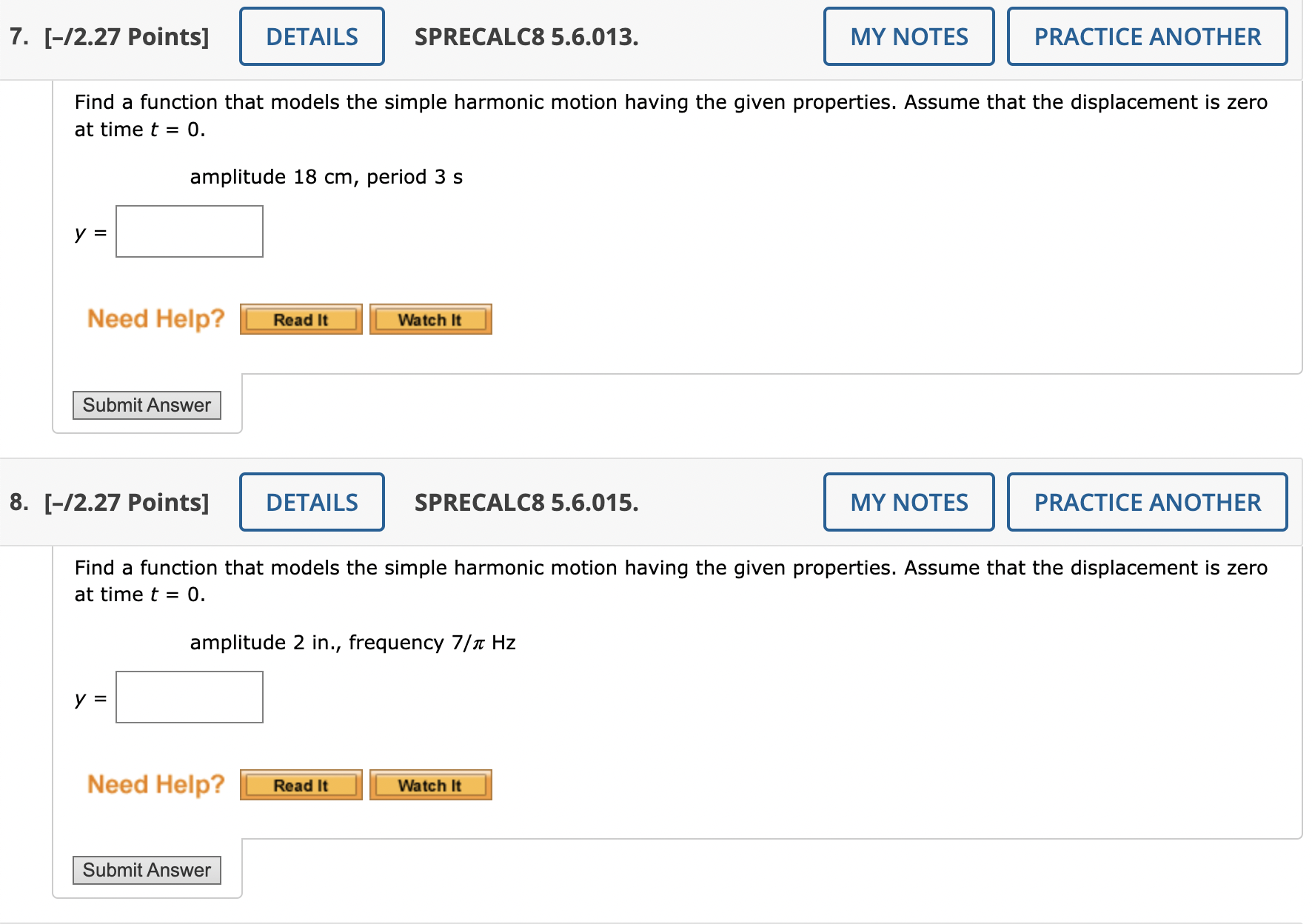 Solved 7. [-/2.27 Points] SPRECALC8 5.6.013. Find a function | Chegg.com