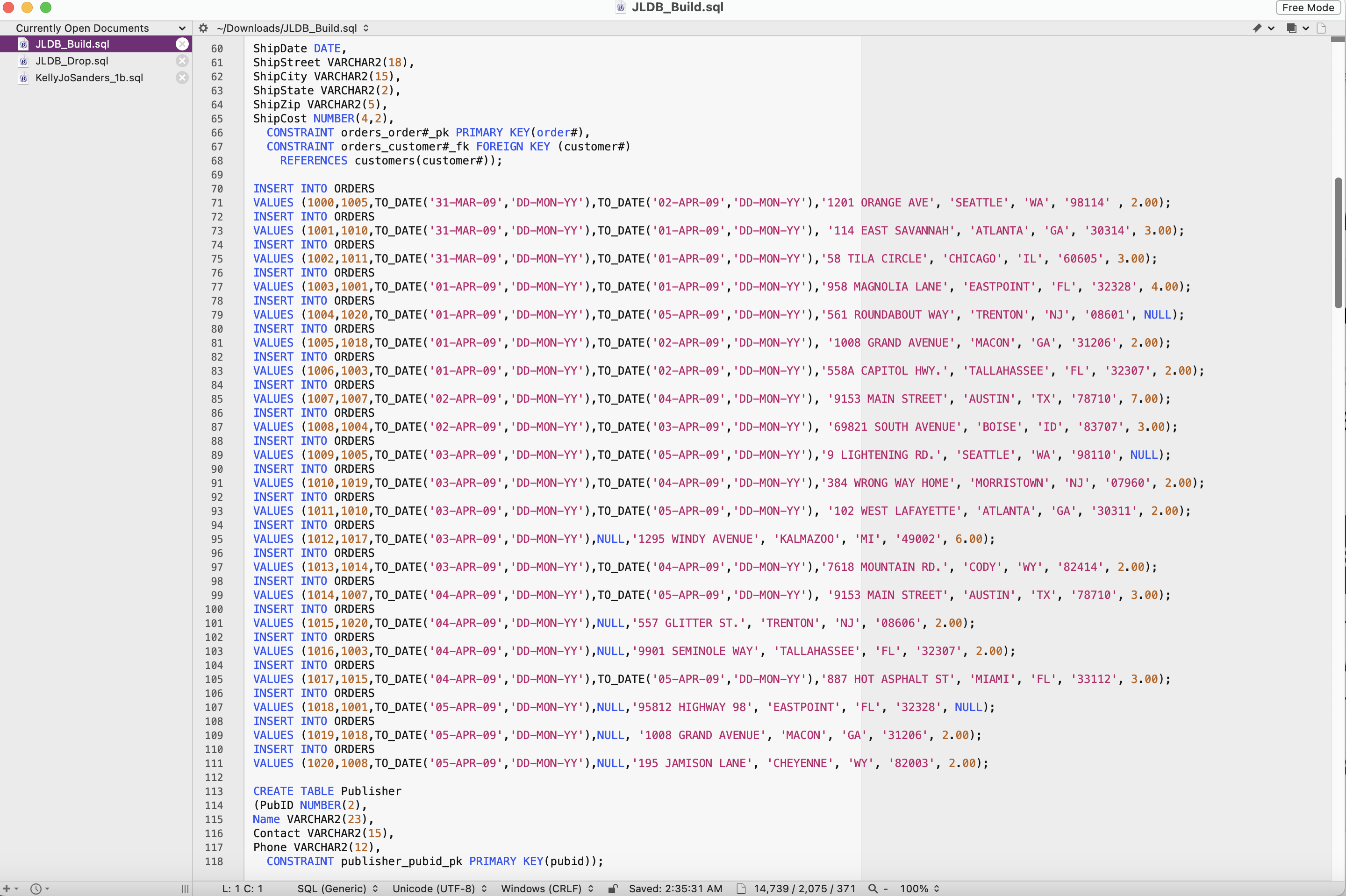 In Chapter 2, you will run a SQL script to create the | Chegg.com