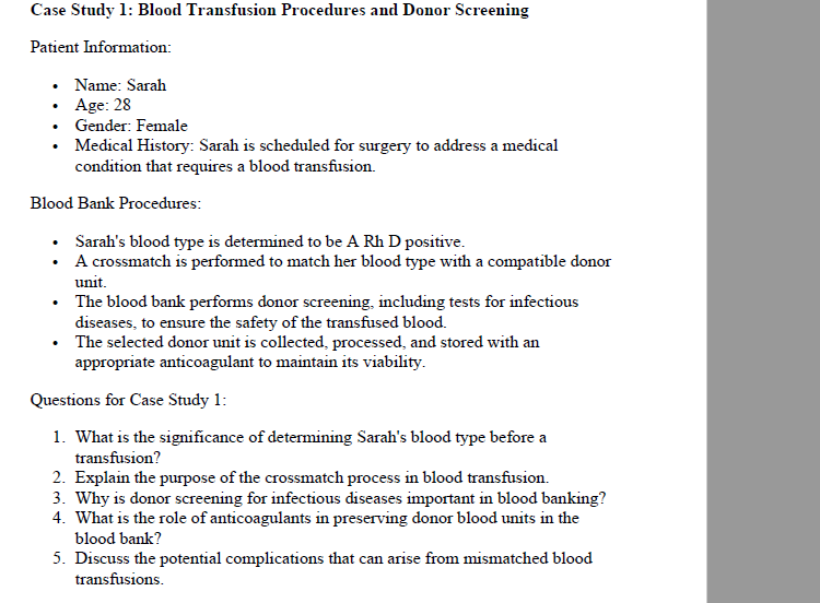 Solved Case Study 1: Blood Transfusion Procedures and Donor | Chegg.com