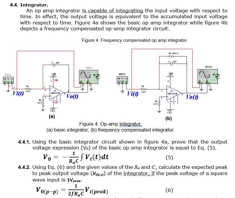 Solved 4.4. Integrator. An op amp integrator is capable of | Chegg.com