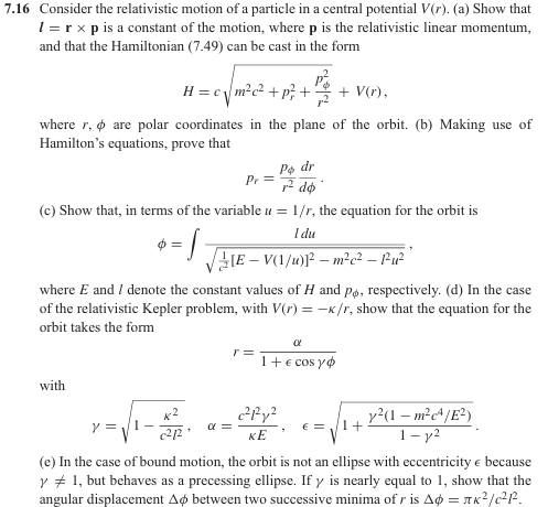 Solved 7.16 ﻿Consider the relativistic motion of ﻿a particle | Chegg.com